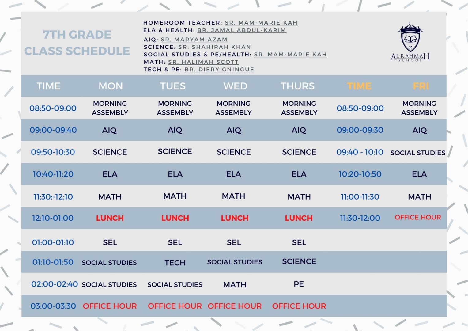 Schedules – Al-Rahmah School (ARS)