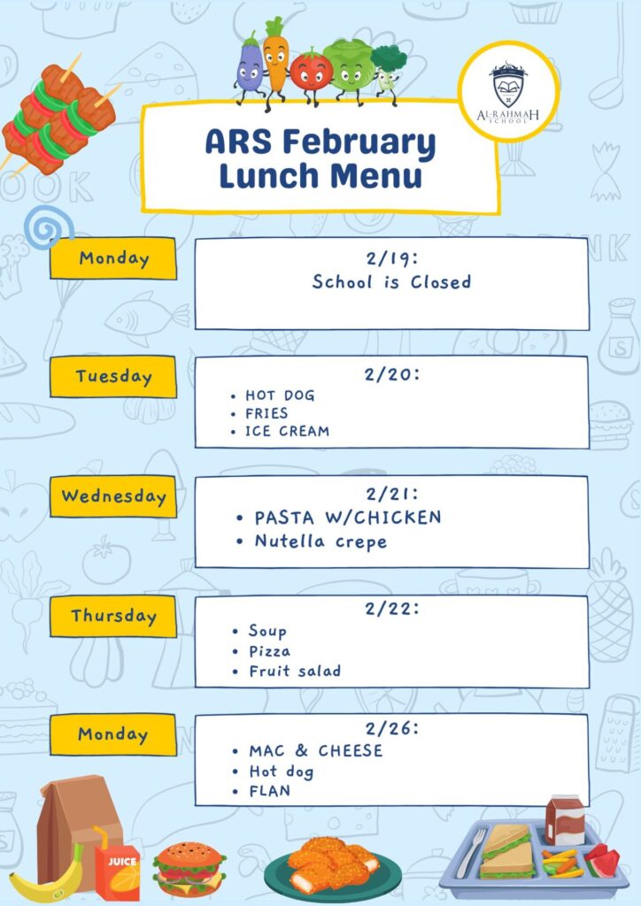 Lunch Menu – Al-Rahmah School (ARS)