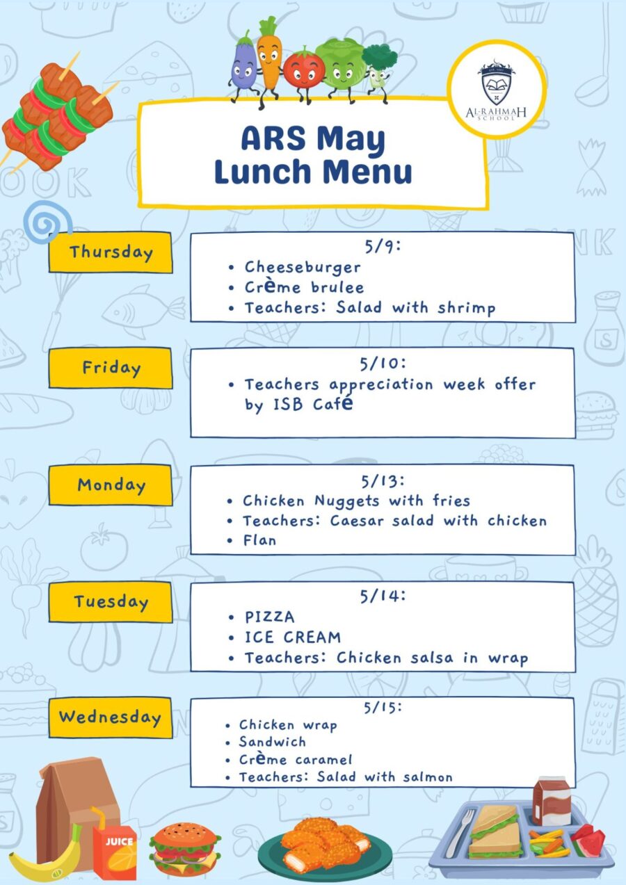 Lunch Menu – Al-Rahmah School (ARS)