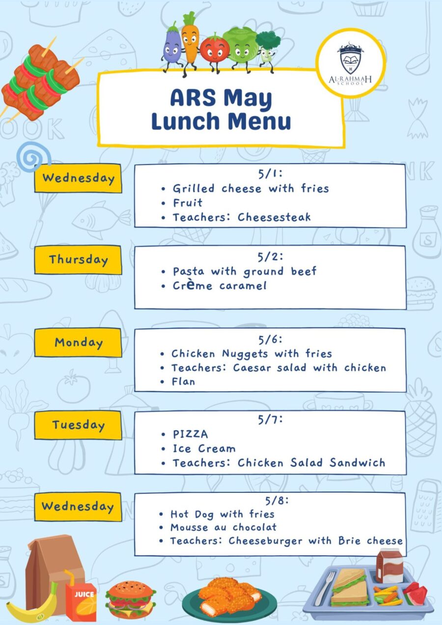 Lunch Menu – Al-Rahmah School (ARS)